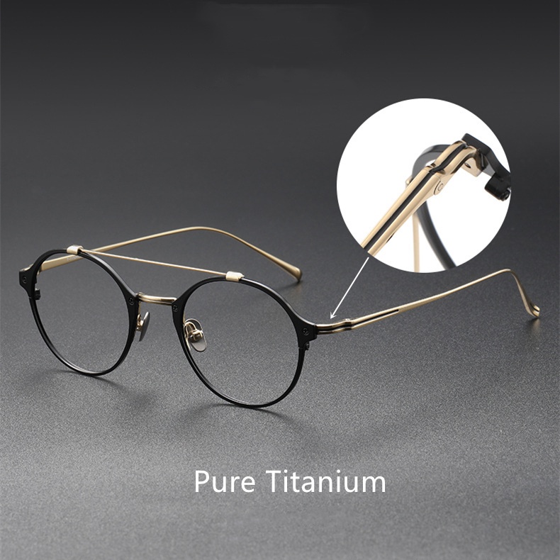 Japanese retro style glasses, double-beam aviator-style pure titanium ...