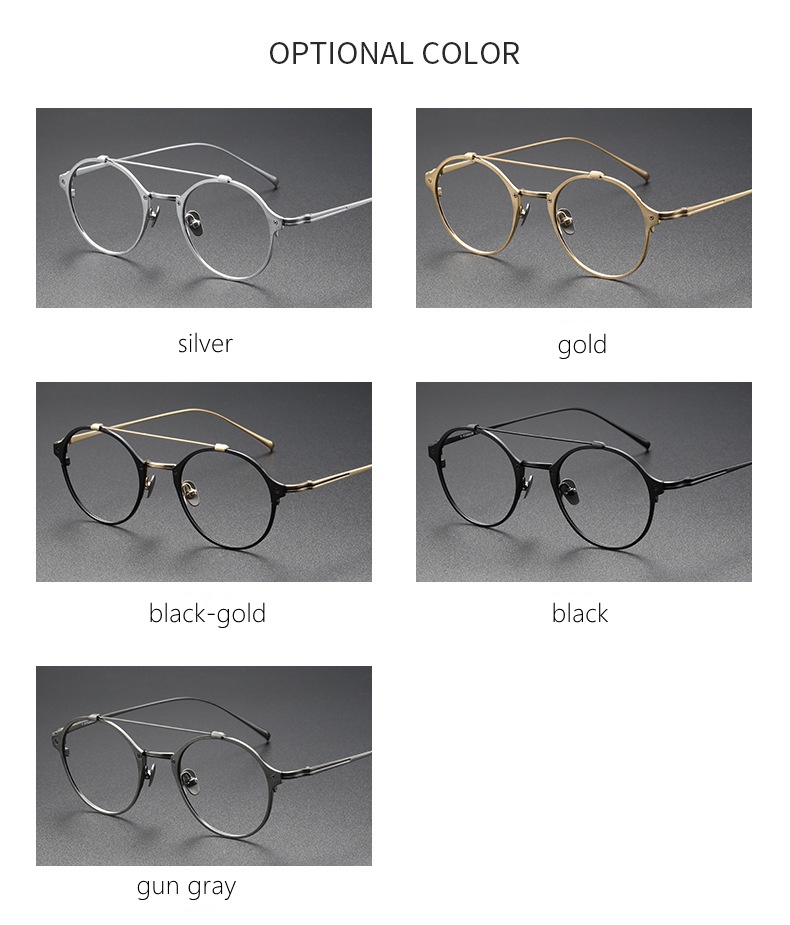 Japanese retro style glasses, double-beam aviator-style pure titanium ...
