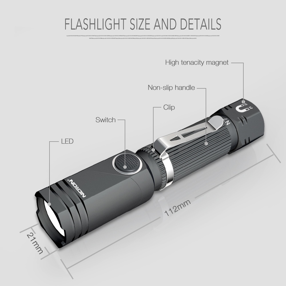 Nicron Led Flashlight B74E (N7) Handfree Dual Fuel 90° Twist Rotating ...