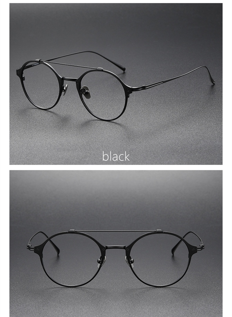 Japanese retro style glasses, double-beam aviator-style pure titanium ...