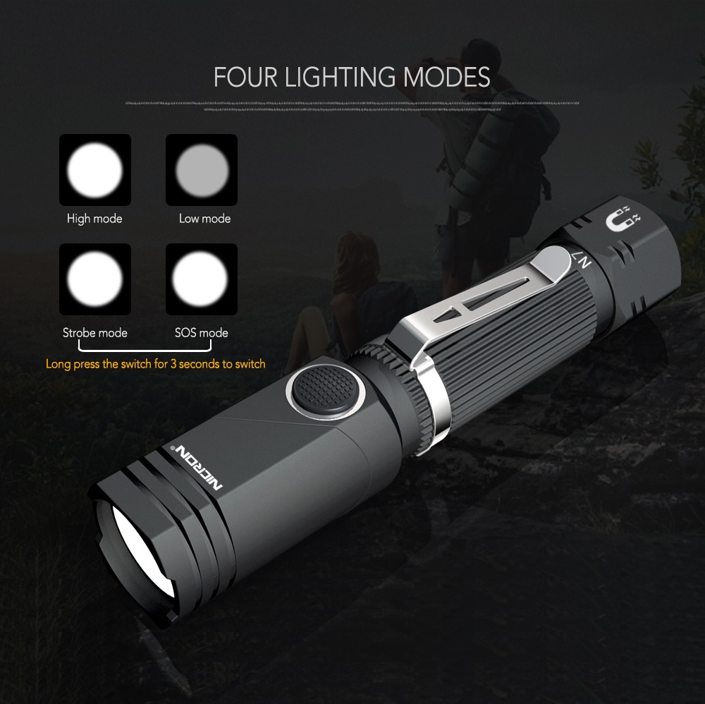 Nicron Led Flashlight B74E (N7) Handfree Dual Fuel 90° Twist Rotating ...