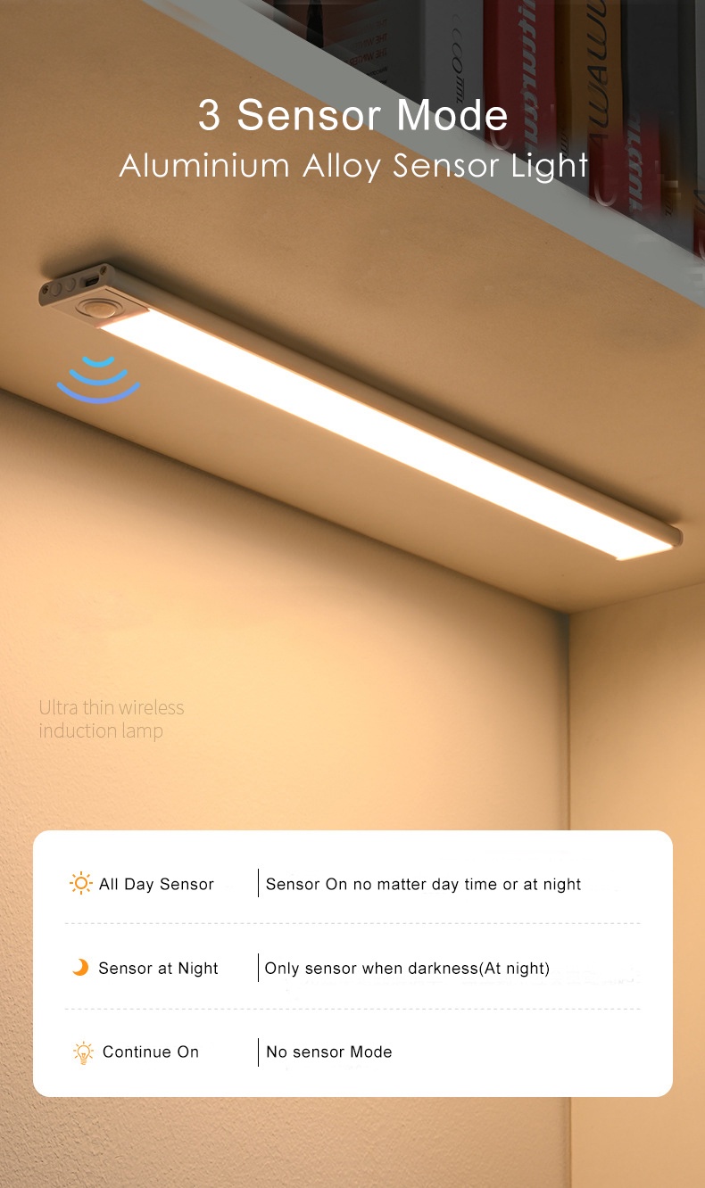 Sensor Light USB Rechargeable Wireless Body Induction Lamp Motion ...