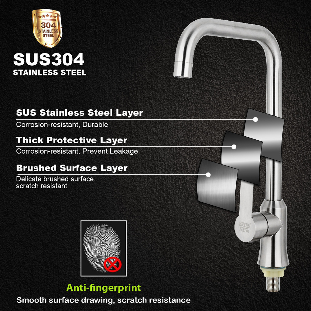 MCPRO Plus SUS304 Stainless Steel Kitchen Extra Big Faucet L SHAPE ...