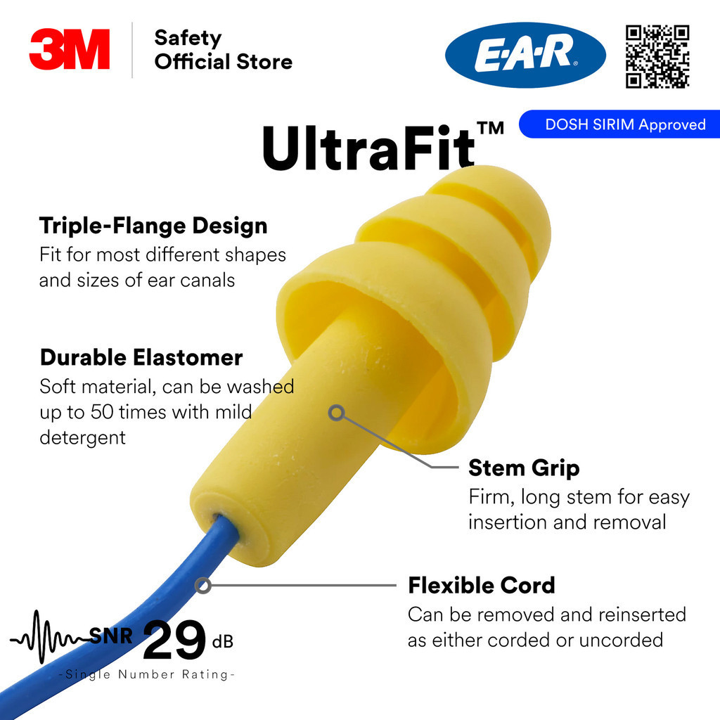 3MTM UltraFit Reusable Earplugs with Casing UF-01-100 E-A-R/ SNR 29dB ...