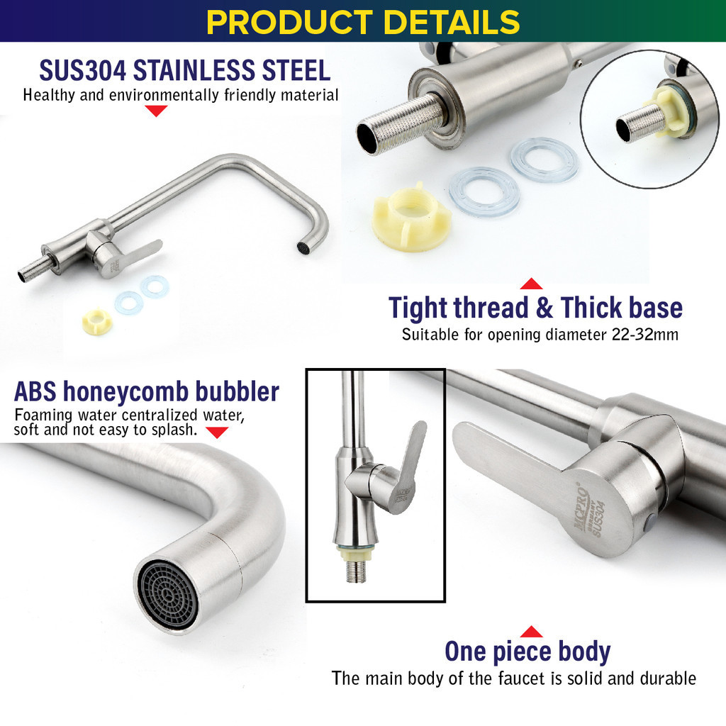 MCPRO Plus SUS304 Stainless Steel Kitchen Extra Big Faucet L SHAPE ...