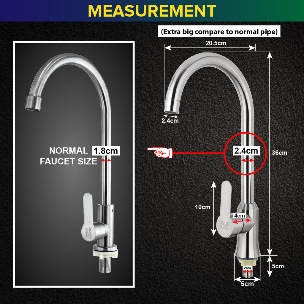 MCPRO Plus SUS304 Stainless Steel Kitchen Extra Big Faucet PILLAR SINK ...