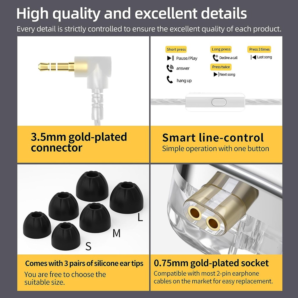KZ AS24, In-Ear Monitors with Mic: Tunable Switch and Microphone, 24 ...