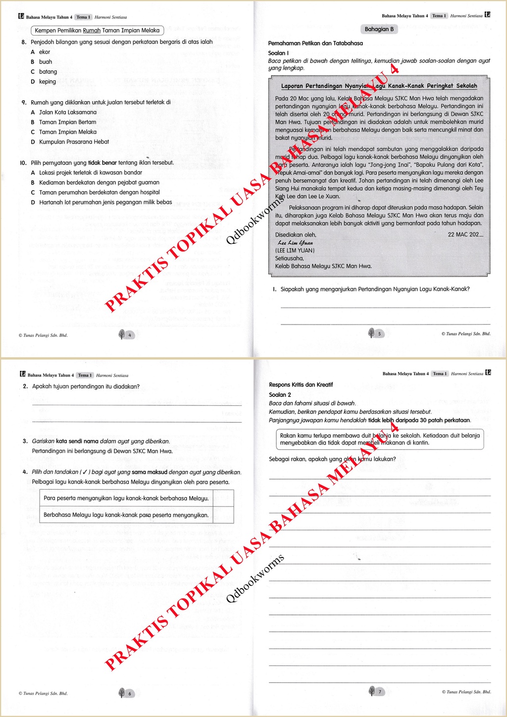 Hua Elementary School Grade 4 Homework UASA Format Practice Topikal ...