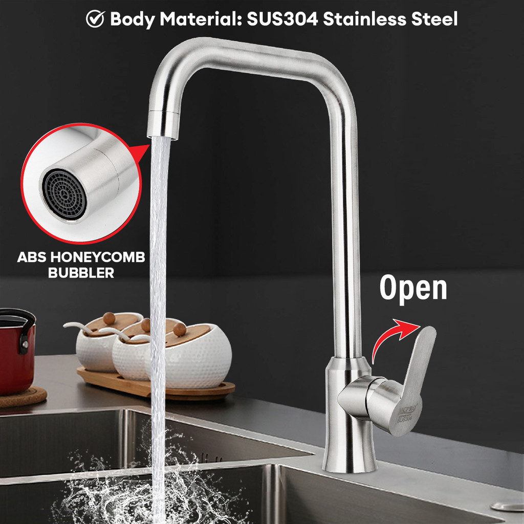 MCPRO Plus SUS304 Stainless Steel Kitchen Extra Big Faucet L SHAPE ...