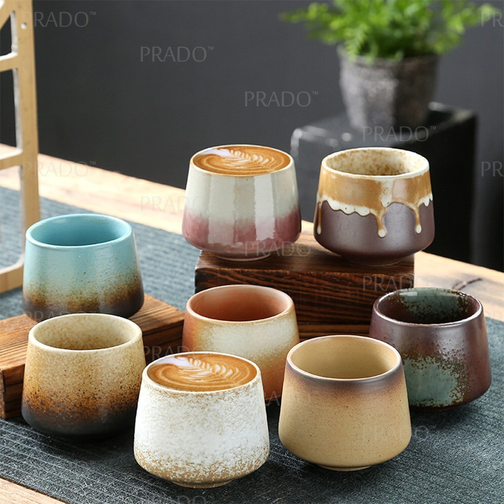 PRADO Retro Japanese Ceramic Cup Espresso Tea Cup Milk Pottery Kiln ...