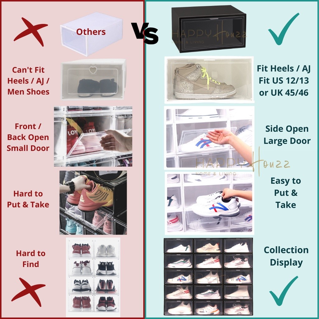HAHO Large Stackable Interlock Side Open Side View Shoe Box Storage ...