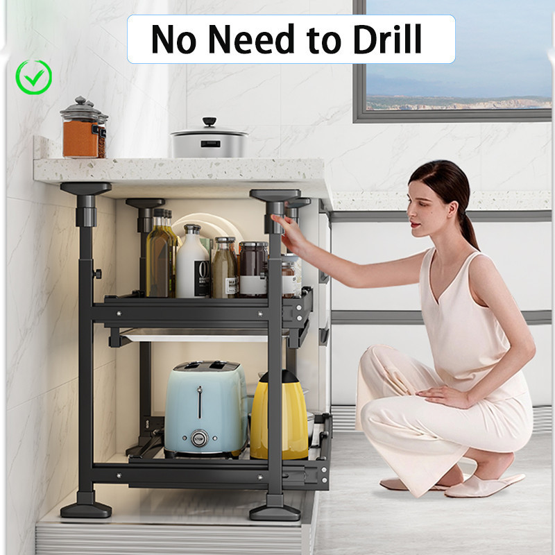 Kitchen Cabinet Pull Out Basket Adjustable Dish Rack Cabinet Organizer ...