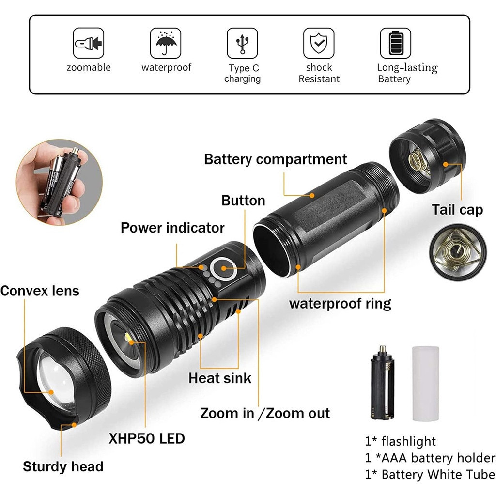 [Shopee Choice] XHP50 300 Lighting Distance Zoomable LED Super Bright ...