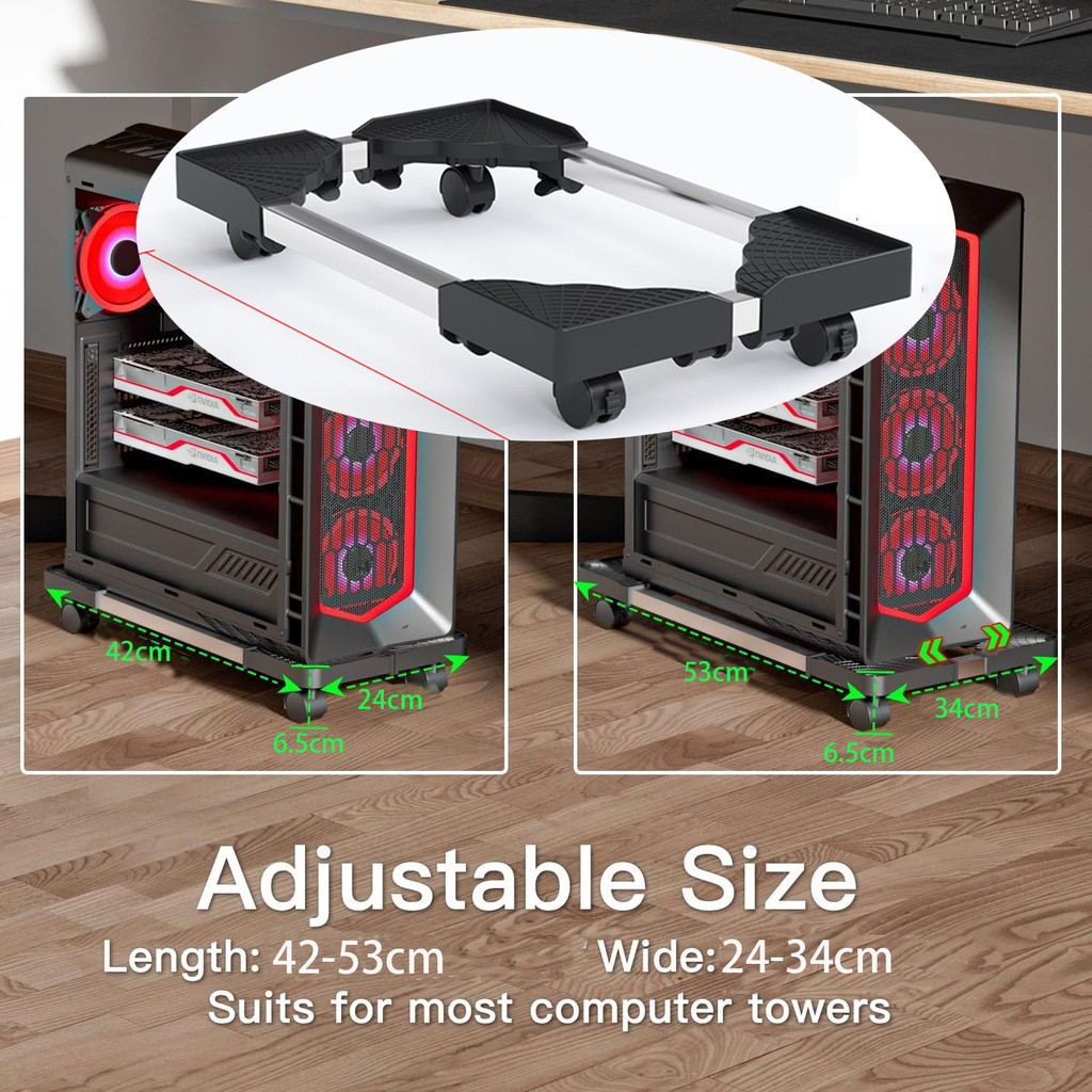360 Rotating Computer Case Holder Adjustable Cpu Stand Pc Base Trolley ...
