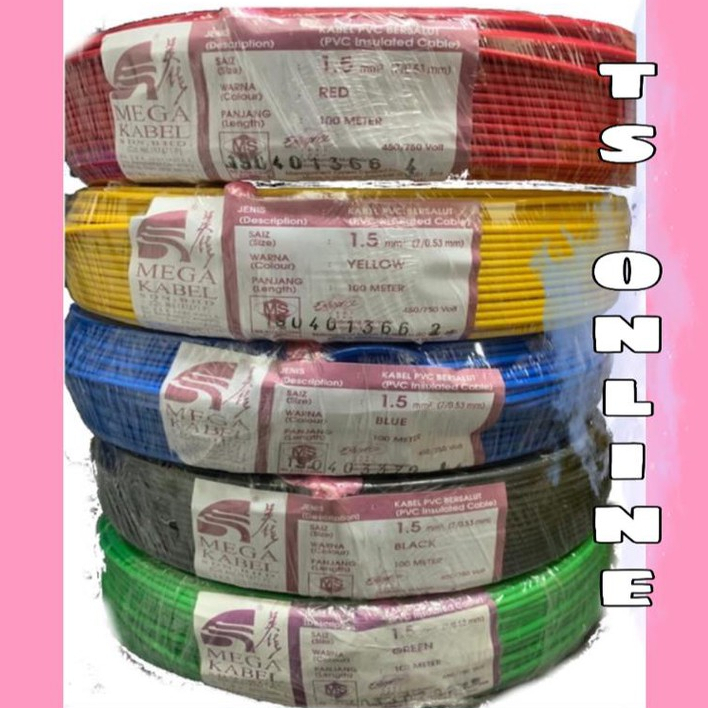 1.5MM MEGA Kabel Insulated PVC 100% Pure Copper Cable (SIRIM) | Shopee ...