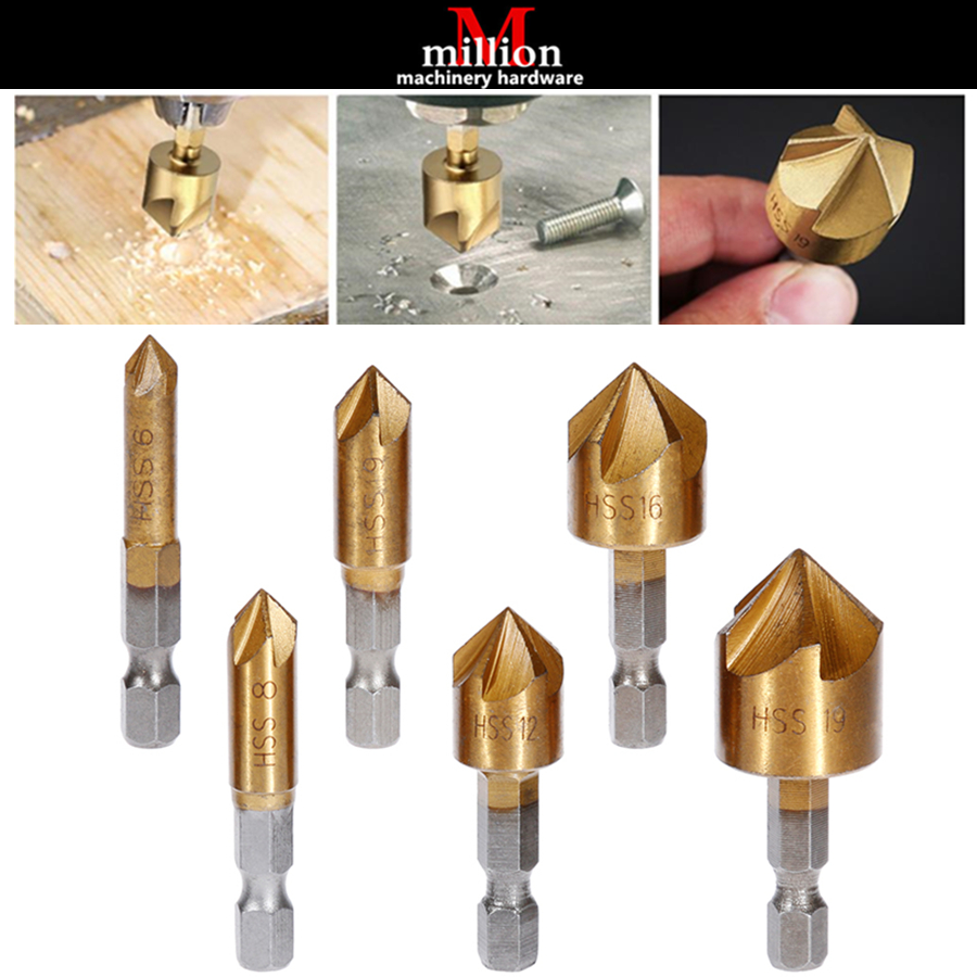 6pcs ( 6-19mm ) / 3pcs ( 6-9mm) or (12-19mm) 5 Flute Chamfer ...