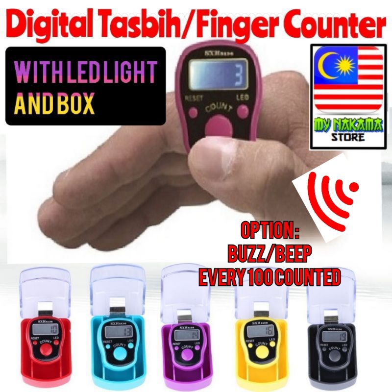 Finger Digital Counter Build-In Led/Light With Box / Tasbih Digital ...