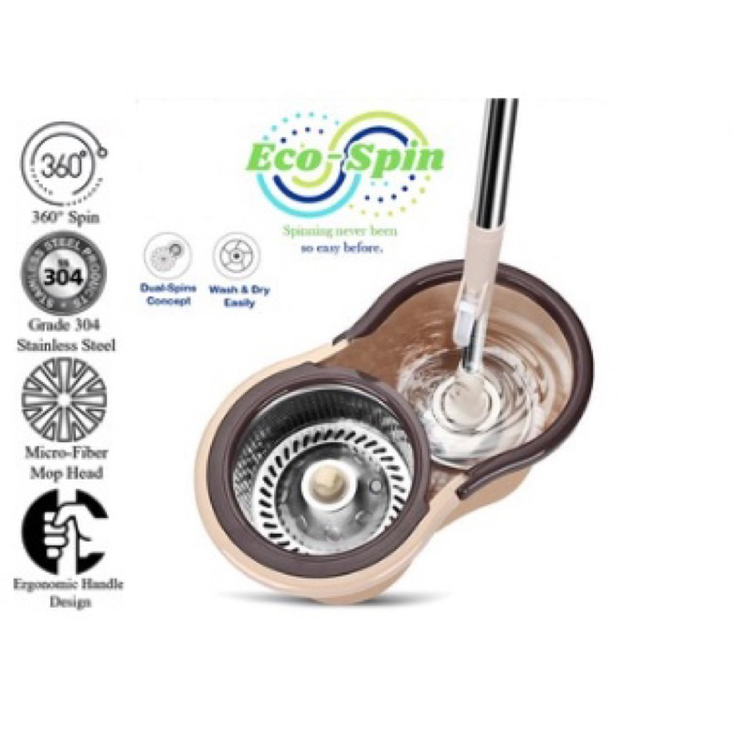 ECO-SPIN Microfiber Spin Mop 360 Rotation Stainless Steel Spin Mop Set COME WITH 1 Mop Head Mop ...