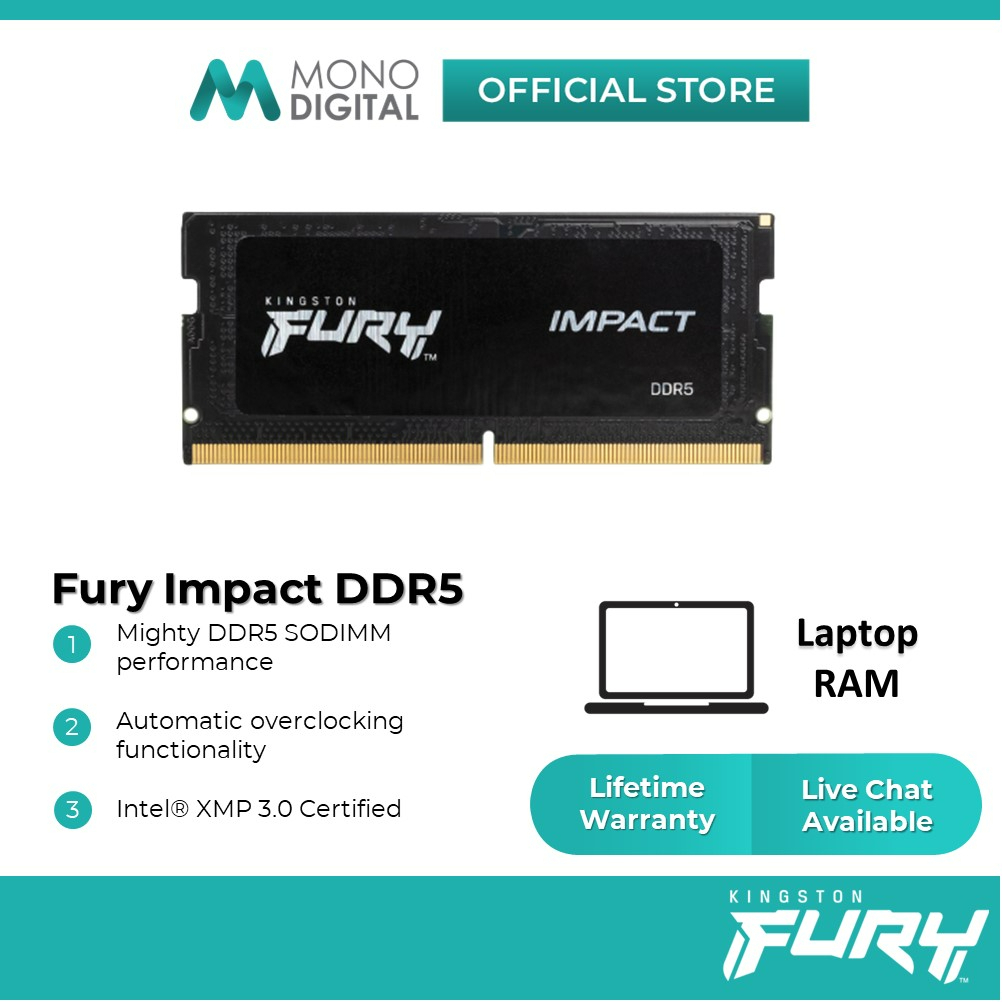 Kingston Fury Impact DDR5 Memory 4800/5600MHz CL38/CL40 Notebook Gaming SODIMM RAM (8GB/16GB ...