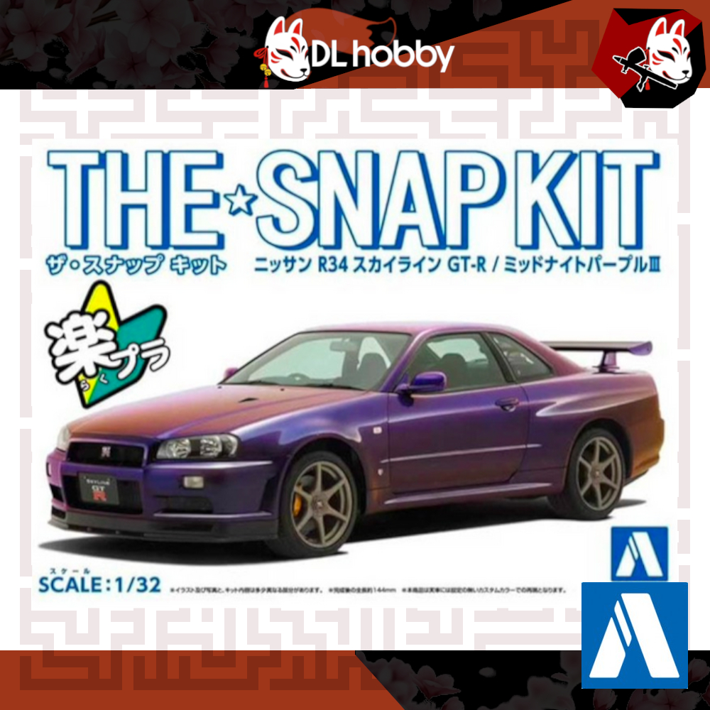 Aoshima GTR R34 11- C Skyline Snapkit Mid Night Purple II Scale Model Kit ( No Glue Required ...