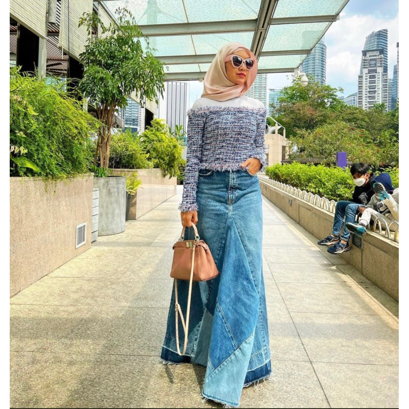 SKIRT DENIM ZARA VIRAL ( label&tag zara ) | Shopee Singapore