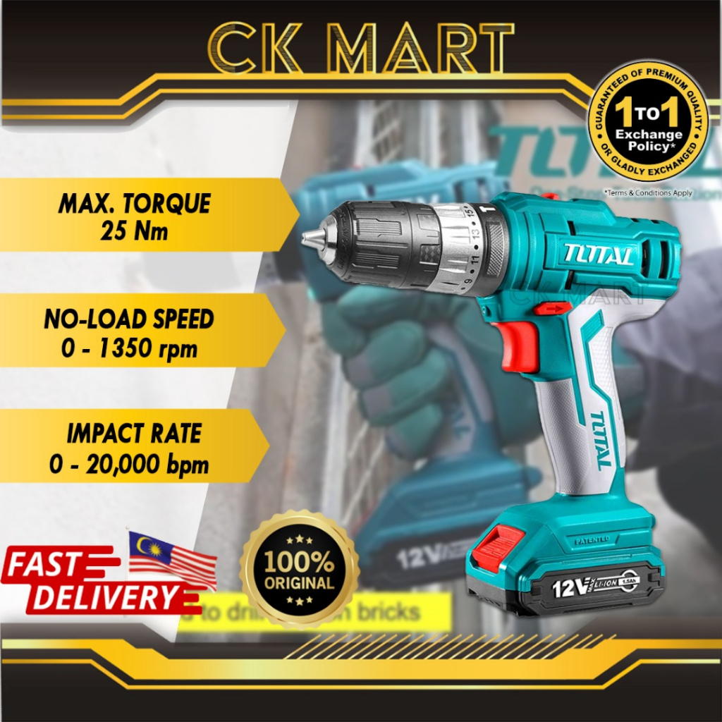 Total TIDLI1222 Lithium-Ion Impact Drill 12v Cordless Screwdriver Drill ...