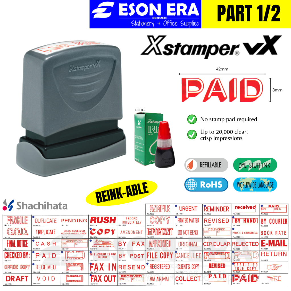 (Part 1/2) Artline Xstamper vX Refillable Ink Stamp ES-BV | Shopee ...