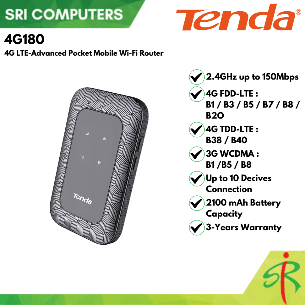 [3-YEARS WARRANTY]Tenda 4G180 4G LTE-Advanced Pocket Mobile Wi-Fi ...