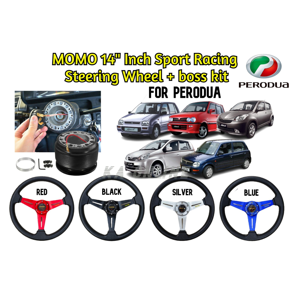 Perodua Sport Racing Steering 14" Inch with Wheel Hub Adapter Boss Kit ...