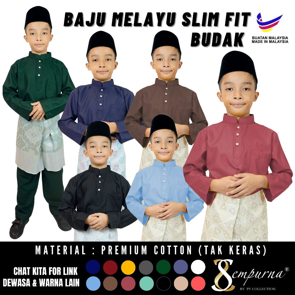 ~ BAJU MELAYU BUDAK SLIM FIT KAIN COTTON RAYA / WARNA Dark Green Dusty ...