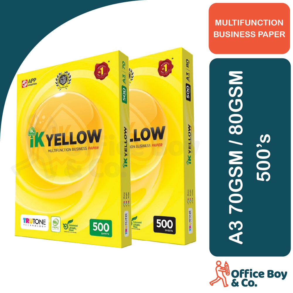 IK Yellow A3 Copier Paper (70gsm, 80gsm / 500's)(1 Ream) / A3 Paper / Kertas A3 Keping (500 ...