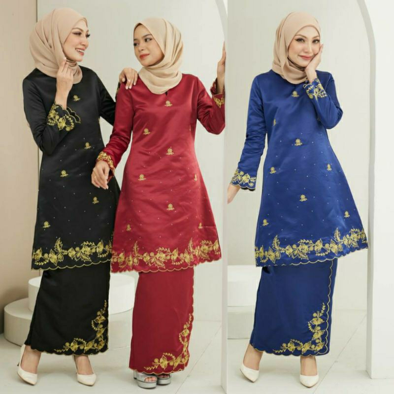 Baju Kurung Sulam Satin Baju Kurung raya 2024 wedding bride fiance ...