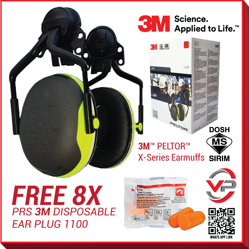 3MTM PELTORTM Earmuffs Helmet Mounted X4P5E, SNR 32 dB, Hi-Viz, , CE ...