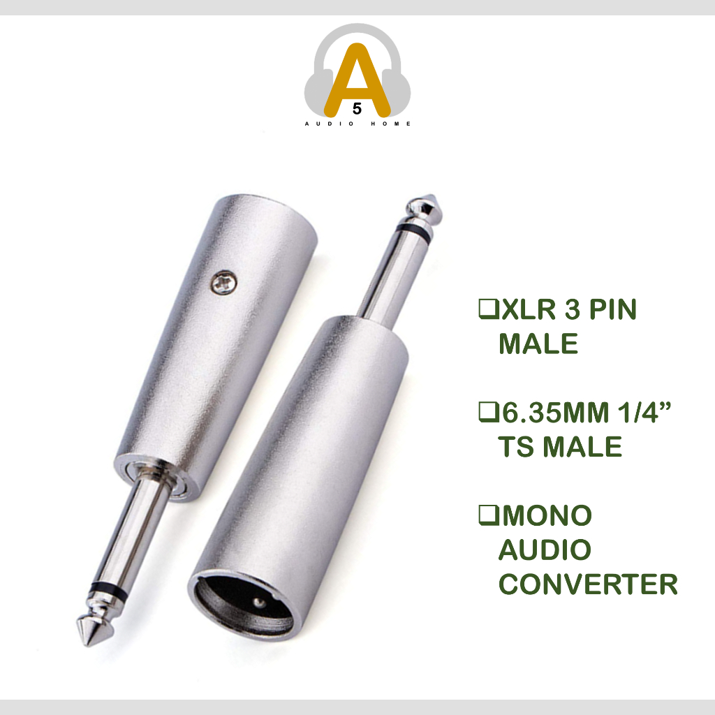 XLR 3 Pin Male to 6.35mm 1/4" Inch Mono Audio Connector Adapter for ...