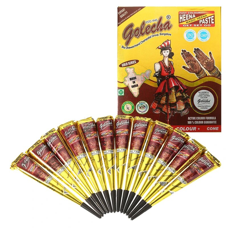 Golecha 12pcs in 1 box Dark Red Mehndi Henna Cones-25g | Shopee Singapore