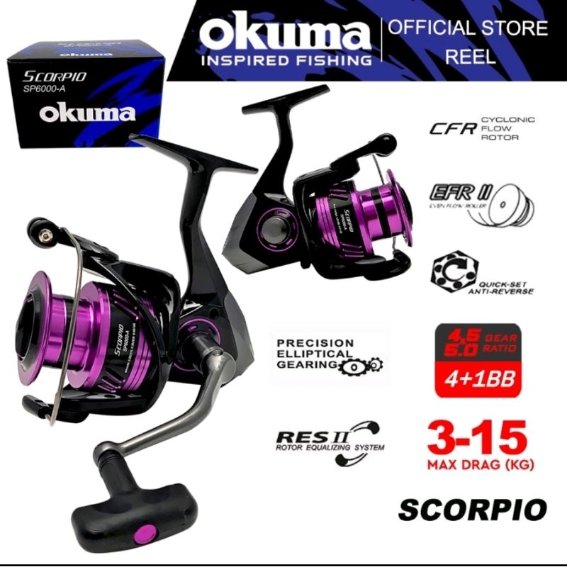 (3-15KG MAX DRAG) MESIN PANCING SPINNING OKUMA SCORPIO 4+1BB FISHING REEL WITH ALUMINUM SPOOL ...