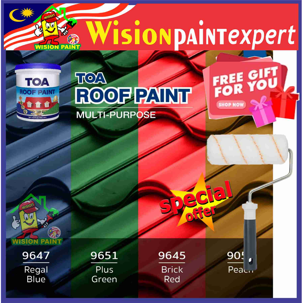 5L ( TOA Roof Paint ) 100% Premium Acrylic Emulsion Cat Bumbung ( FREE ...
