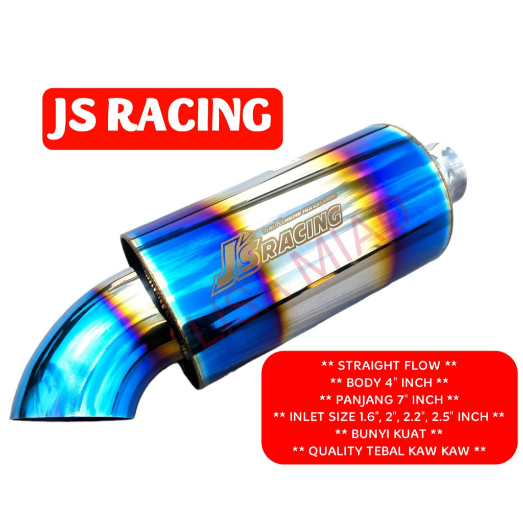 Js RACING Straight Flow Muffler, Body 4" Inch, Length 7" Inch ...