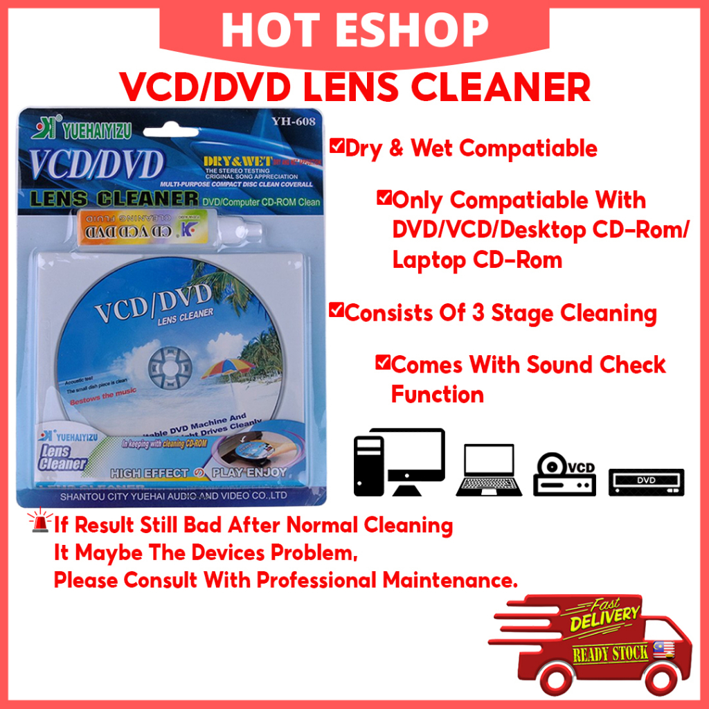 DVD VCD CD-Rom Lens Cleaner Rom Player Cleaning Restore Kit Wet & Dry Compatible +Cleaning fluid ...