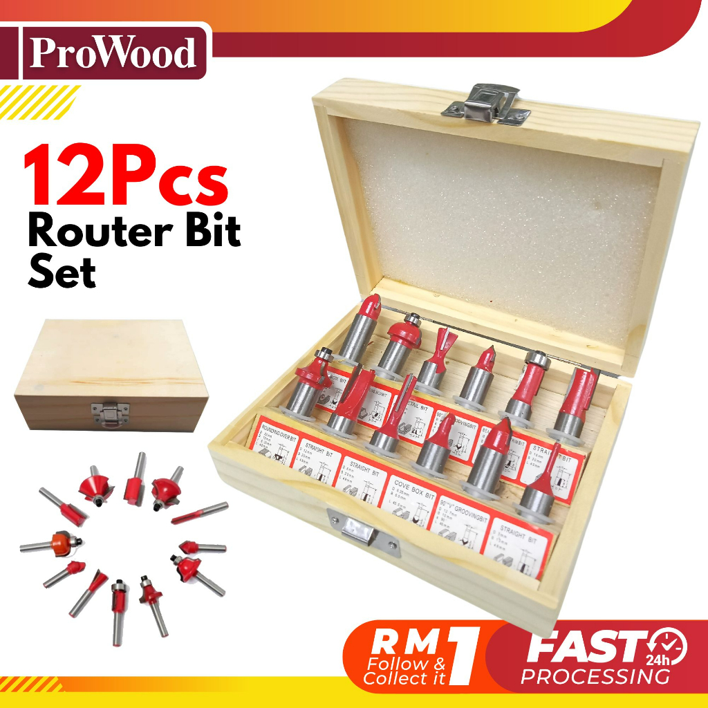 12Pcs Router Bit Set For Wood Trimmer (Random Colour) | Shopee Singapore