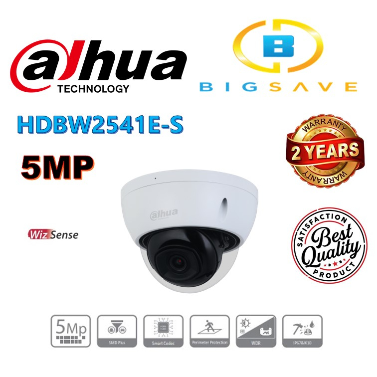 DAHUA 5MP HDBW2541E-S IR FIXED-FOCAL DOME WIZSENSE NETWORK CAMERA | Shopee Singapore