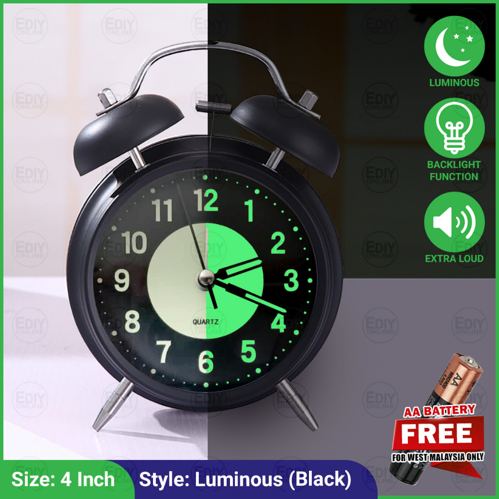 4"Classic Retro Quartz Alarm Clock Loud Sound Twin Bell Analogue Desk ...