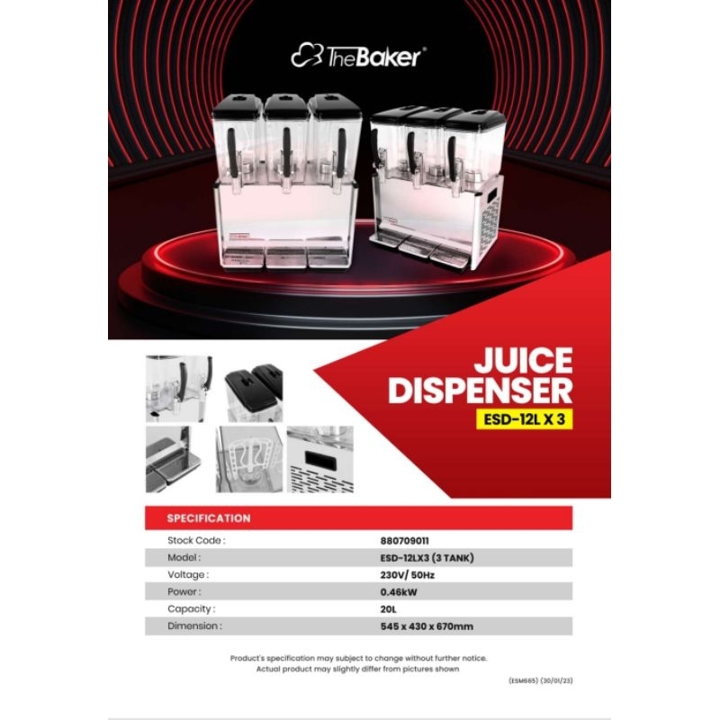 Baker Juice Dispenser ESD-12LX3 (3 TANK) | Shopee Singapore