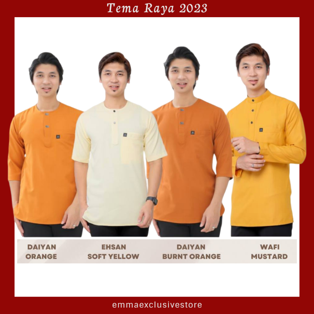 Kurta Raya 2023 Kurta Soft yellow Mustard Burnt Orange Kurta Lelaki ...