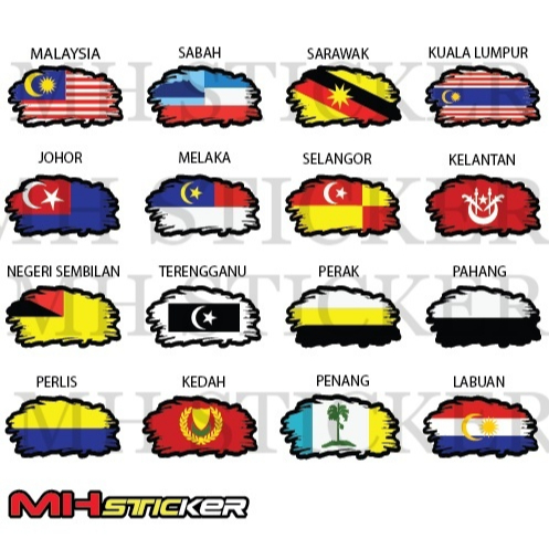 & State Flags Negeri Bendera Vinyl Cutting Potong Stickers (Car / Motor ...