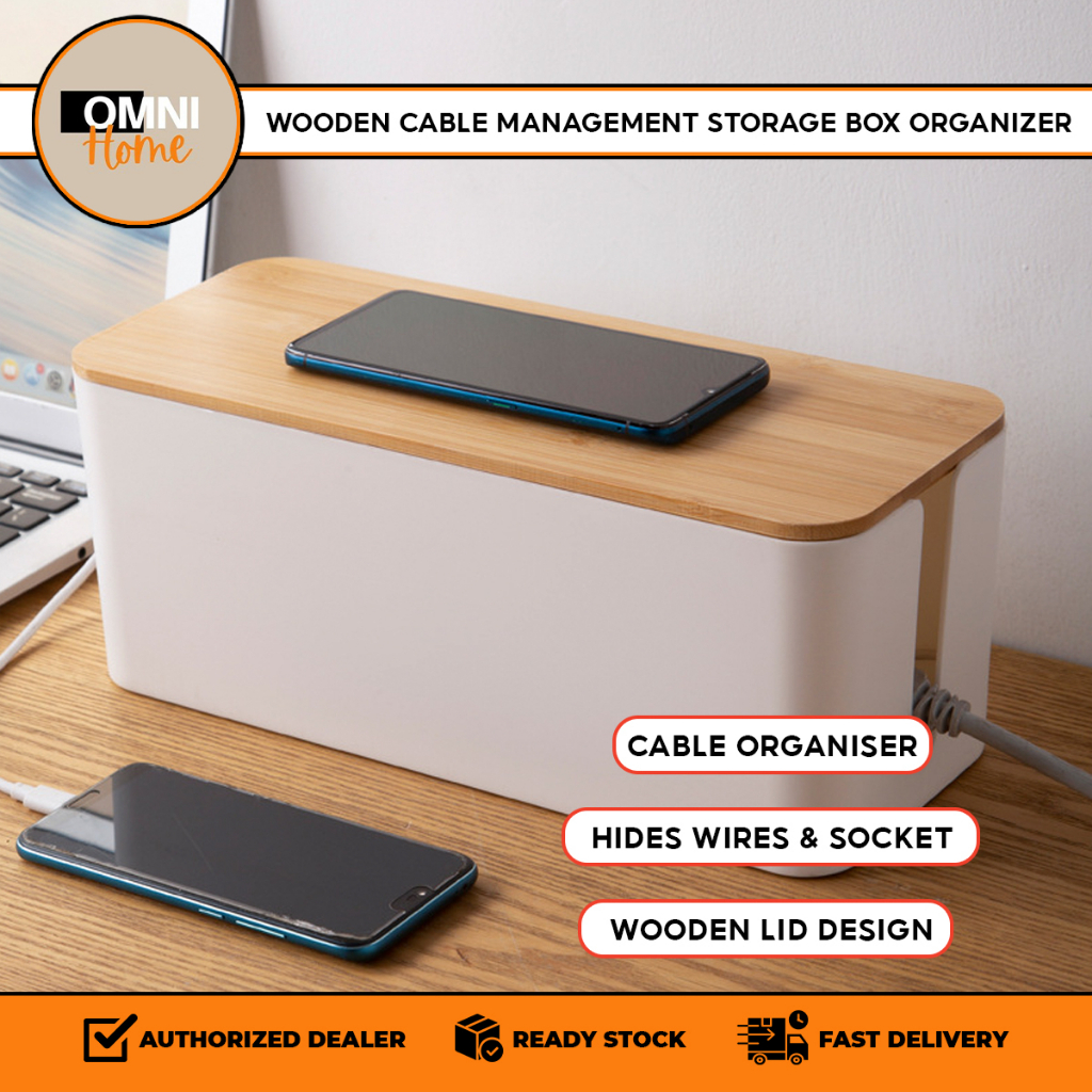 Wooden Cable Management Storage Box Organizer | Wire Socket Safety ...