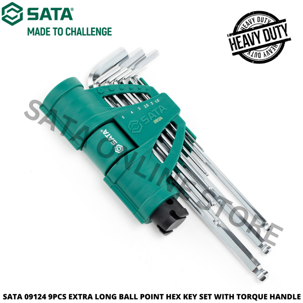 SATA 09124 9PCS EXTRA LONG BALL POINT HEX KEY SET WITH TORQUE HANDLE ...