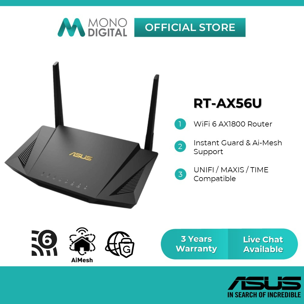 ASUS RT-AX56U Dual Band AX1800 WiFi 6 Ai-Mesh Router with MU-MIMO ...