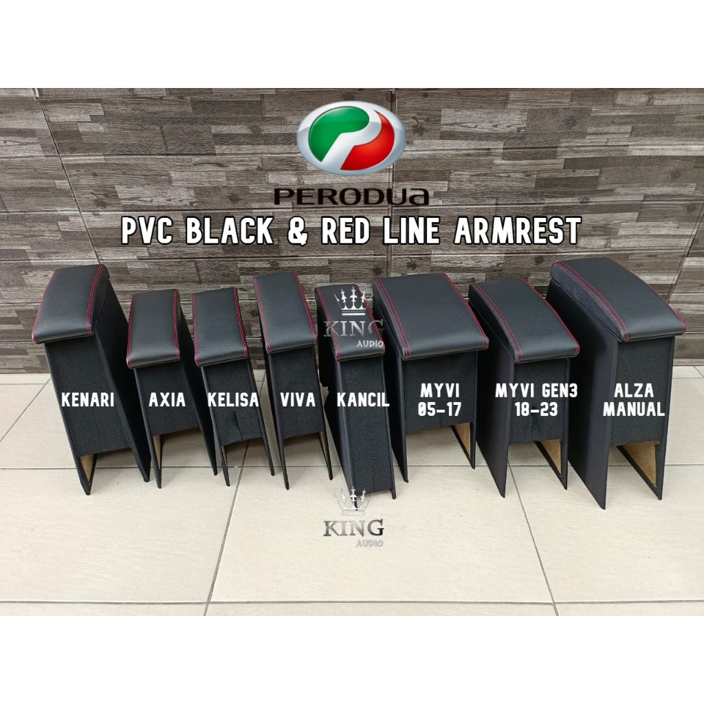 PERODUA Car Armrest PVC Black Red Line Myvi Alza Axia Bezza Kancil ...