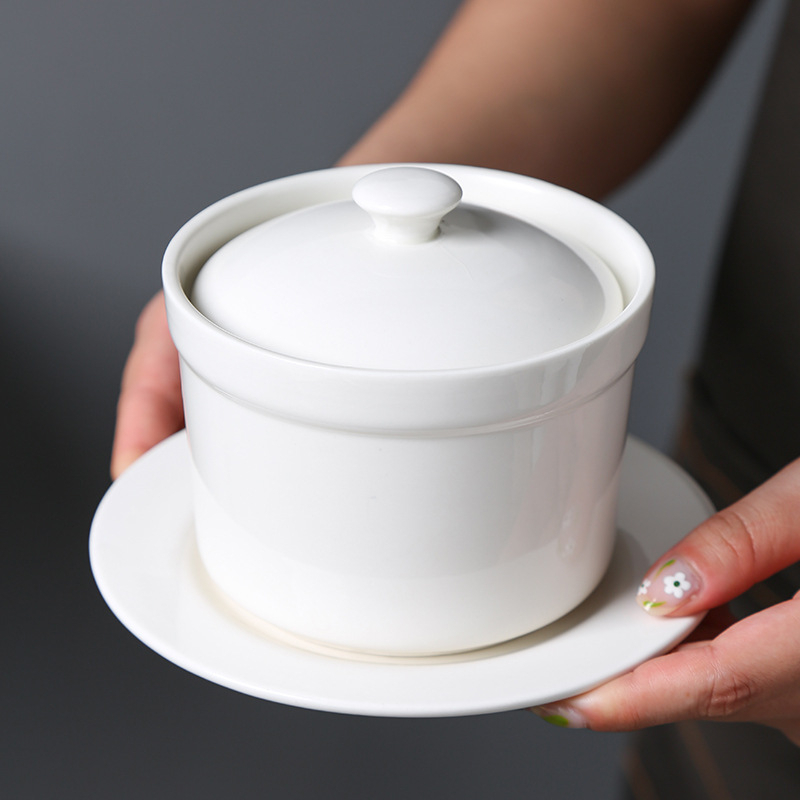 White Porcelain Steam Pot with Cover Bird Nest White Ceramic Porcelain ...